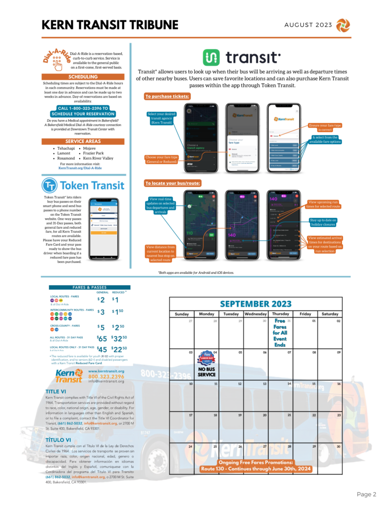 Kern Transit | Tribune Newsletter – August 2023, Issue 3